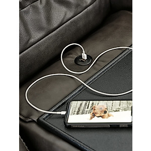 Signature Design by Ashley Willamen Modern Tufted Faux Leather Reclining Sofa with a Drop Down Table, Dark Gray