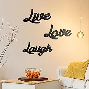 3 Pieces Wooden Cutout Sign Rustic Wood Word Sign Decorative Wooden Block Word Signs Wooden Letter Sign Freestanding Wood Sign Farmhouse Home Decor for Living Room Wall Decor (Live, Love, Laugh)