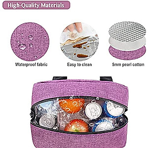 HOMESPON Insulated Lunch Bag Box Cooler Totes Handbag with Front and Back Pockets For Man and Woman Work Shopping (Purple)