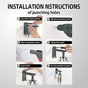 Kitchen Utensil Hanger Space Organization Six Hooks Pot Rack 360° Rotating Slidable Black Whole Body Aluminum Alloy Suitable for All Contact Surfaces