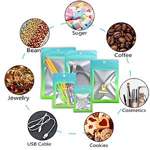 ODDIER 100pcs Foil Mylar Resealable Zipper Bag,5 Size Holographic Bags Slider Seal Technology Freezer Grip Food Containers Organization，Reusable Bags for Packaging Products