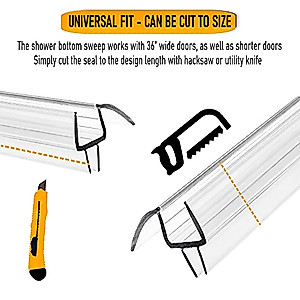 eatelle Frameless Shower Door Bottom Seal with Drip Rail for 1/4" (6mm) Thick Glass, 36" Long Sweep - Ultra Clear Polycarbonate