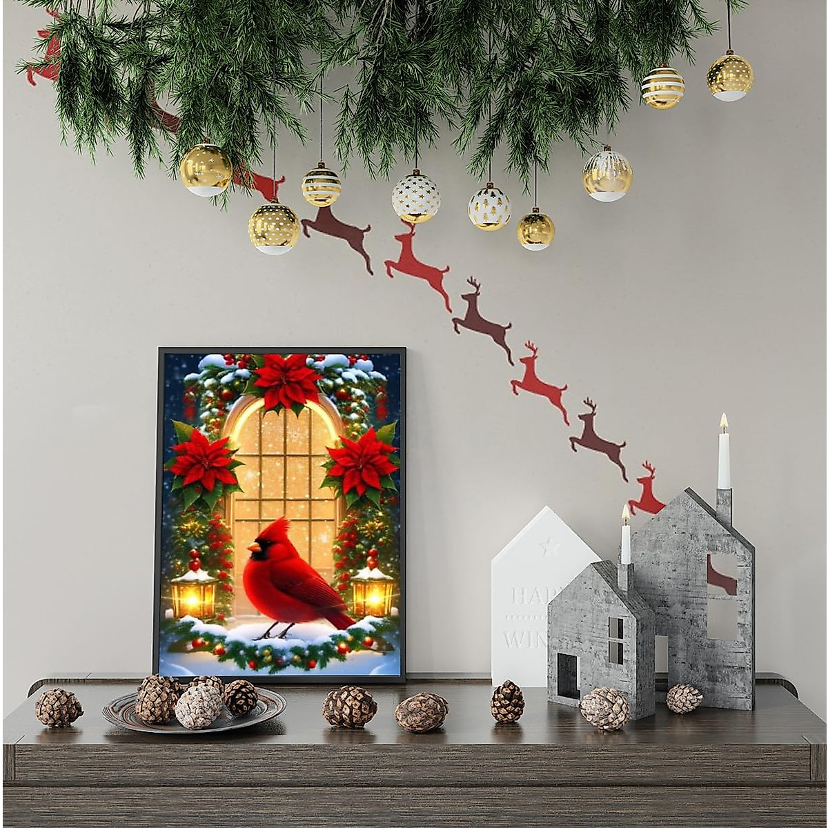 Eterkosu Christmas Diamond Art Paintings Kits for Adults and Kids,Cardinal Bird 5D DIY Round Full Drill Diamond Dots Paintings for Beginners, Diamond Art Craft Canvas Picture Home Wall Decor