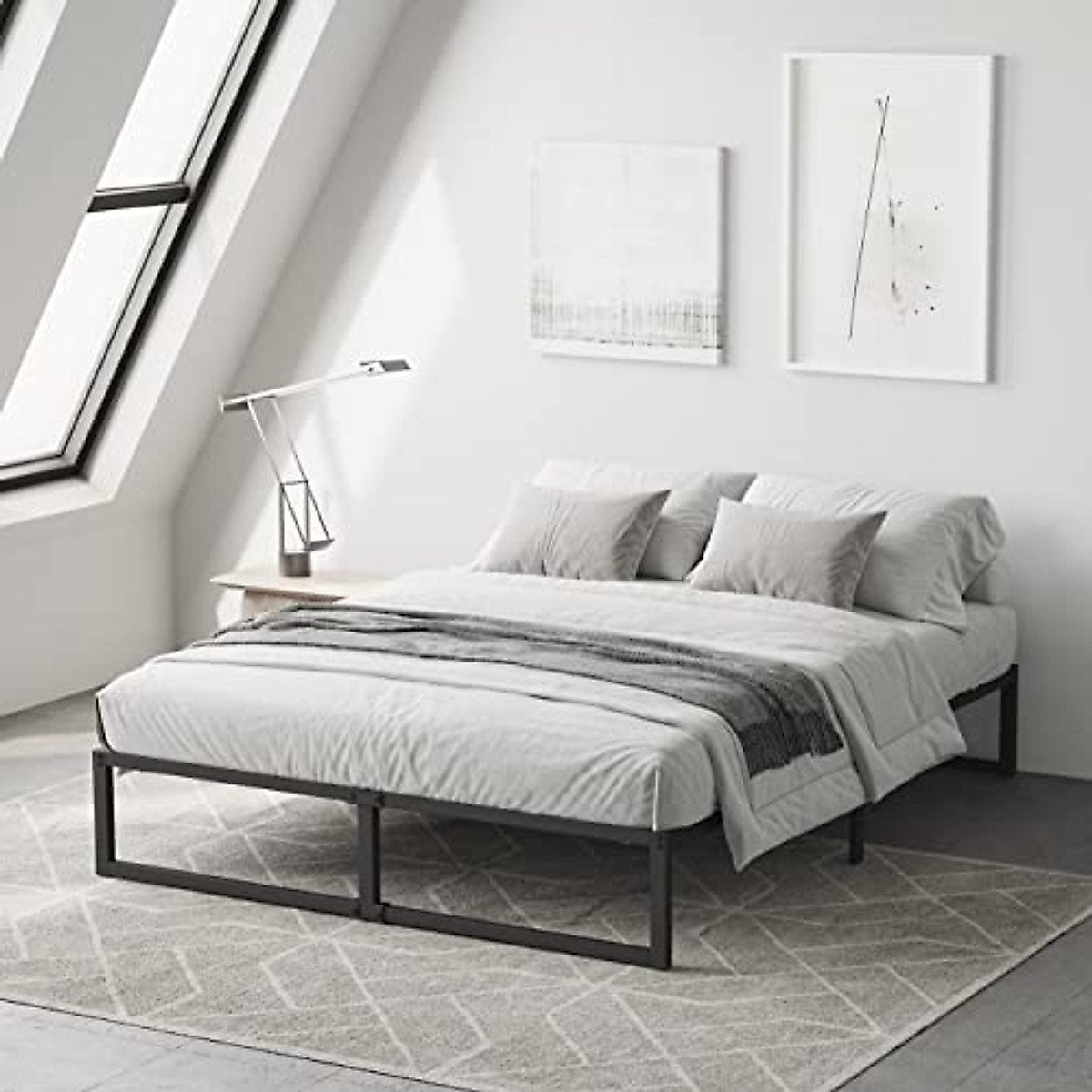 Richwanone 14 inch King Bed Frame Metal Platform Mattress Foundation with Heavy Duty Steel Slat Support, No Box Spring Needed, Easy Assembly, Black