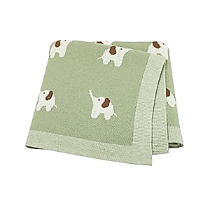Hadetoto 100% Cotton Baby Blanket Knit Soft Cozy Swaddle Receiving Blankets Toddler Infant Blanket with Lovely Elephant for Newborn Boy Girls - Light Green, 90 x 70cm