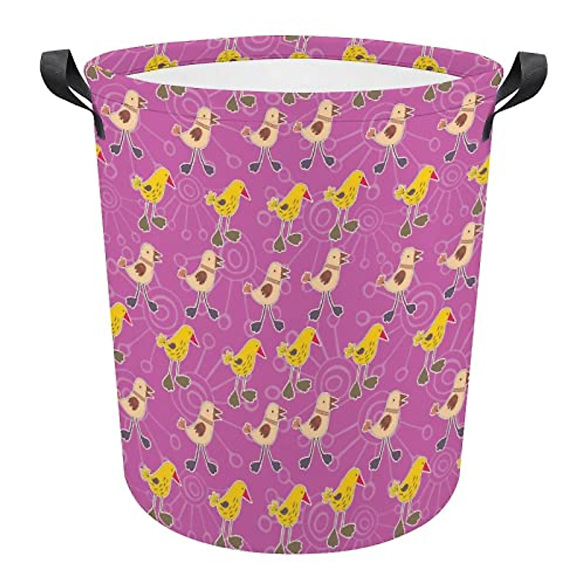 Chicks Pattern Foldable Laundry Basket Waterproof Hamper Storage Bin Bag with Handle 16.5"x 16.5"x 17"