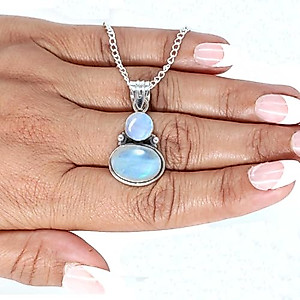 JEWELOPORIUM 925 Sterling Silver Pendant for Women White Natural Rainbow Moonstone Gemstone Vintage Silver Pendant Necklace Halloween - Gift Solitaire Jewelry