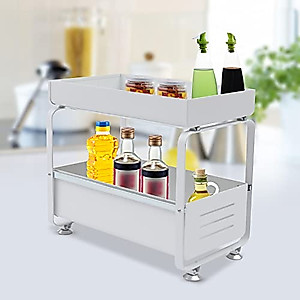 Utility Rolling Cart with Wheels and Sliding Storage Drawer - 2-Tier White Mobile Multipurpose Utility Organizer Cart for Home,Office,Kitchen,Bathroom