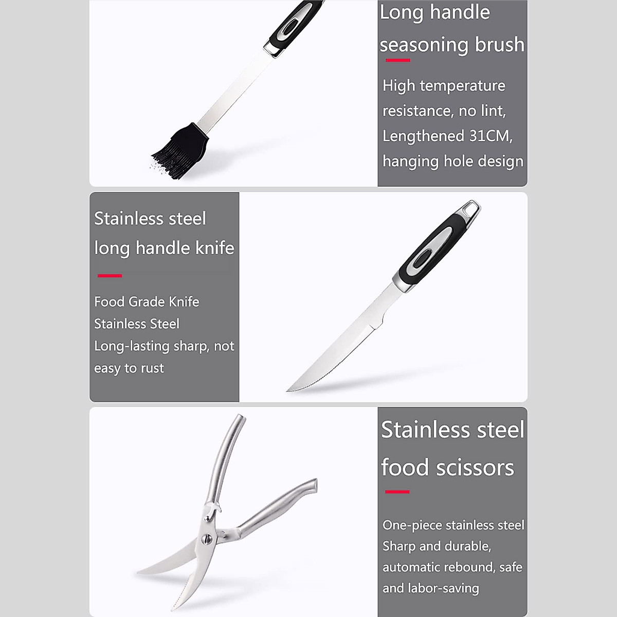 SEFAX 29PCS Stainless Steel Grilling Kit, BBQ Tools Set with Portable Compact Carry Case, Grill Accessories, Grill Accessories for Travel, Picnics, RVs, Camping, BBQs, Parties