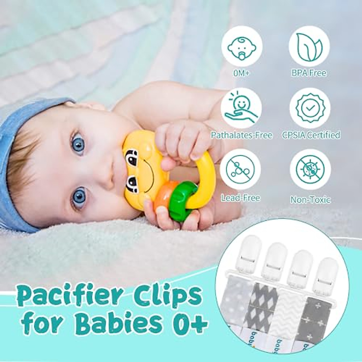 Babygoal Neutral Pacifier Clips, 4 Pack Binky Paci Holder and Leash for Boys and Girls Fits for Most Pacifier, Binkie Styles & Baby Teethers & Toys and Gift 4PS07-B