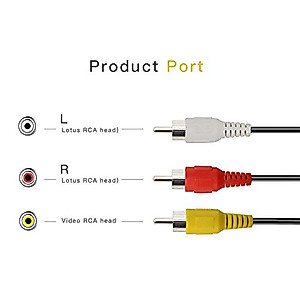 PASOW 3 RCA Cable Audio Video Composite Male to Male DVD Cable (6 Feet)
