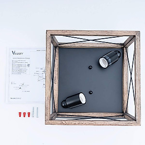 VILUXY Retro Industrial Rectangle Flush Mount Ceiling Light Fixture with Wood Shade for Hallway, Entryway, Passway, Dining Room, Bedroom, Balcony Living Room Two-Light