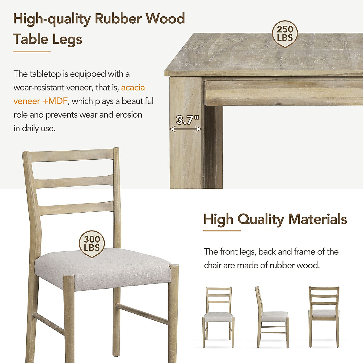 LUMISOL 7 Piece Kitchen Dining Set with Extendable Table with Storage Drawers and Upholstered Chairs Farmhouse Rustic Dining Room Table Set