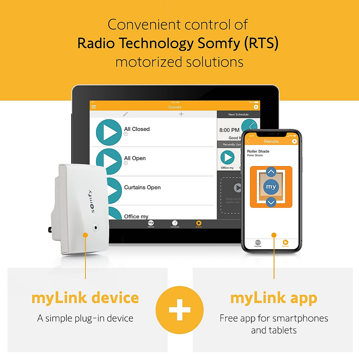 Somfy myLink RTS Hub - Control Motorized Blinds, Shades, Curtains & Awnings with Alexa & Google Assistant - Quick Setup, 16 Channels Control, Wake Up to Sunshine, WiFi Connection #1811403
