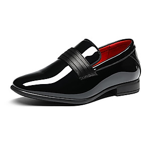 Bruno Marc Boys Dress Shoes Slip-on Loafers Formal Tuxedo Shoes,Size 4 Big Kid,Bright Black,SBLS2340K