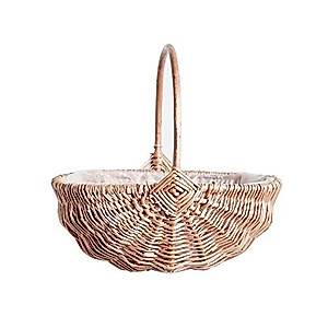 WYI Rattan Flower Basket, Handmade Wicker Planter Basket with Plastic Liner & Handle, Woven Storage Basket for Home Wedding Garden Decoration, Brown,S(445MWRMURZRG2O2814UOR)
