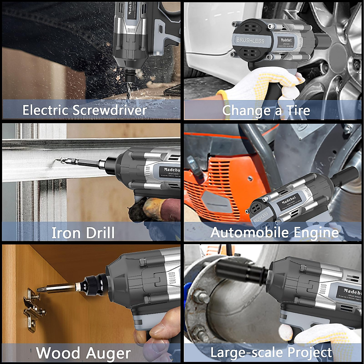 Cordless Impact Wrench,3-speeds Cordless Impact Gun with 2 * 4.0Mah, 1000N.m (740Ft-lbs) Electric Impact Wrench with 5 Sleeves, High Torque 1/2 Impact Wrench, Power Impact Wrenches for Home Car Tyre