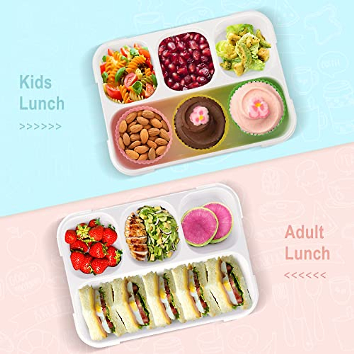 Bento Lunch Box for Kids, 4 Compartment Kids Lunch Box Leak Proof, Cute Bento Snack Box for Adults and Kids With Utensils, Lunch Containers BPA-Free, Microwave Bento Box (Green)