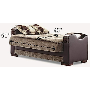 BEYAN Rochester Collection Upholstered Convertible Love Seat with Storage Space, Includes 2 Pillows, Dark Brown