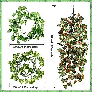 Luinabio 6 Pcs Reptile Plants for Terrarium Decor Reptile Tank Accessories Fake Hanging Plant Vines Artificial Leaves Plants Tank Habitat Decor for Bearded Dragon Lizard Snake Geckos Chameleon
