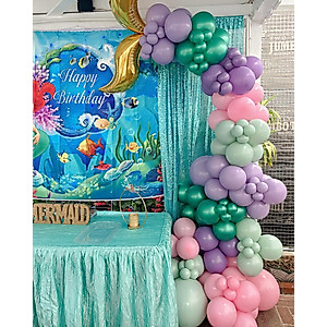 DEETUULET Mermaid Balloons, 50pcs 12 inch Purple Pink Teal Balloons Kit, Metallic Green Purple Latex Balloons for Birthday, Baby Shower,Mermaid Party Decorations