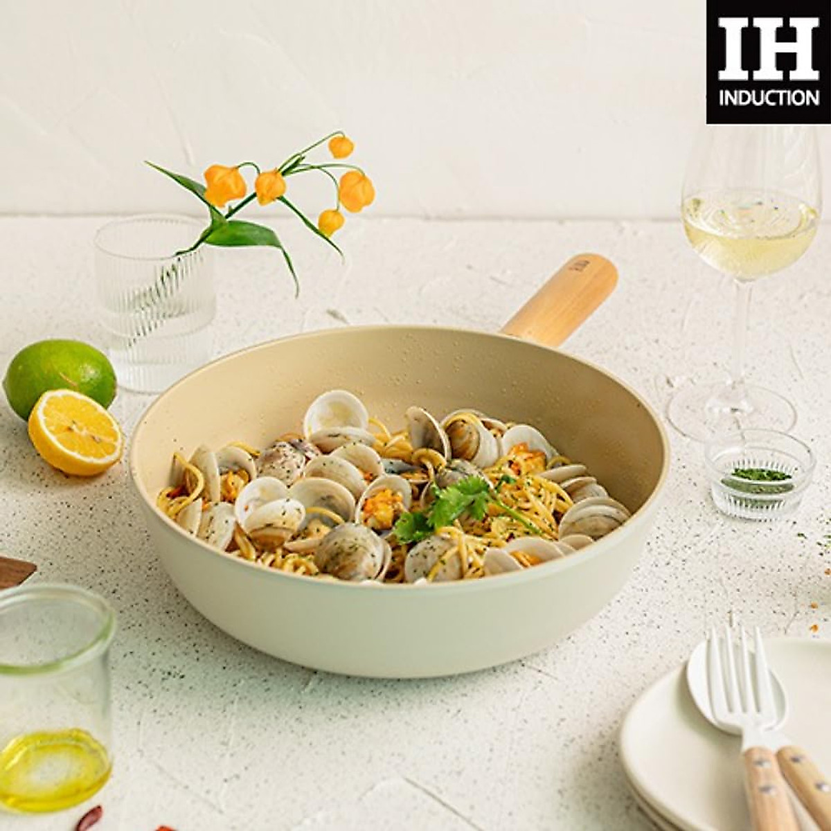 Neoflam FIKA 10inch 26cm Ivory IH Wok, Impact Induction Heating