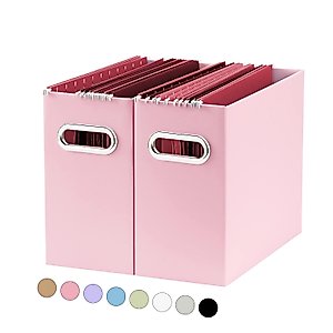 Oterri File Organizer, Small Storage Box, Cardboard File Folder Organizer, Collapsible File Box, Hanging File Organizer for Letter Size, Portable File Box with Handle, Only Box（Pink，2 Packs）