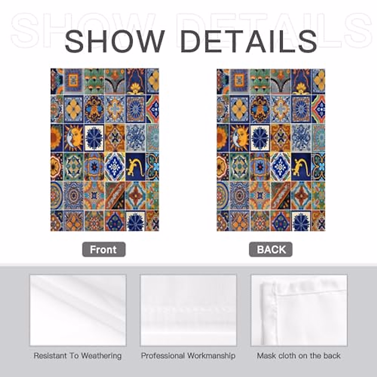 Double-sided garden flag Mexican Talavera Ceramic Tile Pattern Ethnic Folk Outdoor Flag Garden Flag Yard Outdoor Decoration （12×18in）.