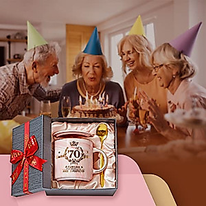 70th Birthday Gifts for Women - Aged to Perfection Coffee Mug - Unique Birthday Present for Grandma Mum Wife Girl Friend Sister - Pink Marble Mug for Coffee Lovers 14Oz Tea Cup Gift Boxed