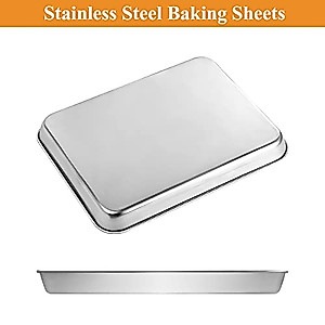 Stainless Steel Baking Sheet Set of 2, Deedro Cookie Sheet Metal Baking Pan Oven Tray, Non Toxic & Heavy Duty, Rust Free & Mirror Finish, Easy Clean & Dishwasher Safe, 10 x 8 x 1 Inch