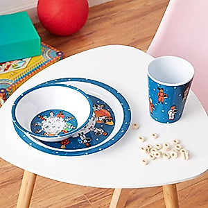 Colorfull Plates 3 Piece Kids Dinnerware Set, Space Themed, BPA-Free Melamine, Multicolor, Toddler Feeding Set