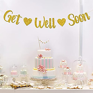 MonMon & Craft Get Well Soon Banner / Cancer Survivor Party Banner / Cancer Awareness / Cancer Free Party Decorations Gold Glitter