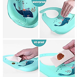 YINGJEE Baby Bibs Silicone Feeding Bibs, Weaning Waterproof Bibs with Food Crumb Catcher Pocket Baby Bibs Easily to Clean, Comfortable and Foldable