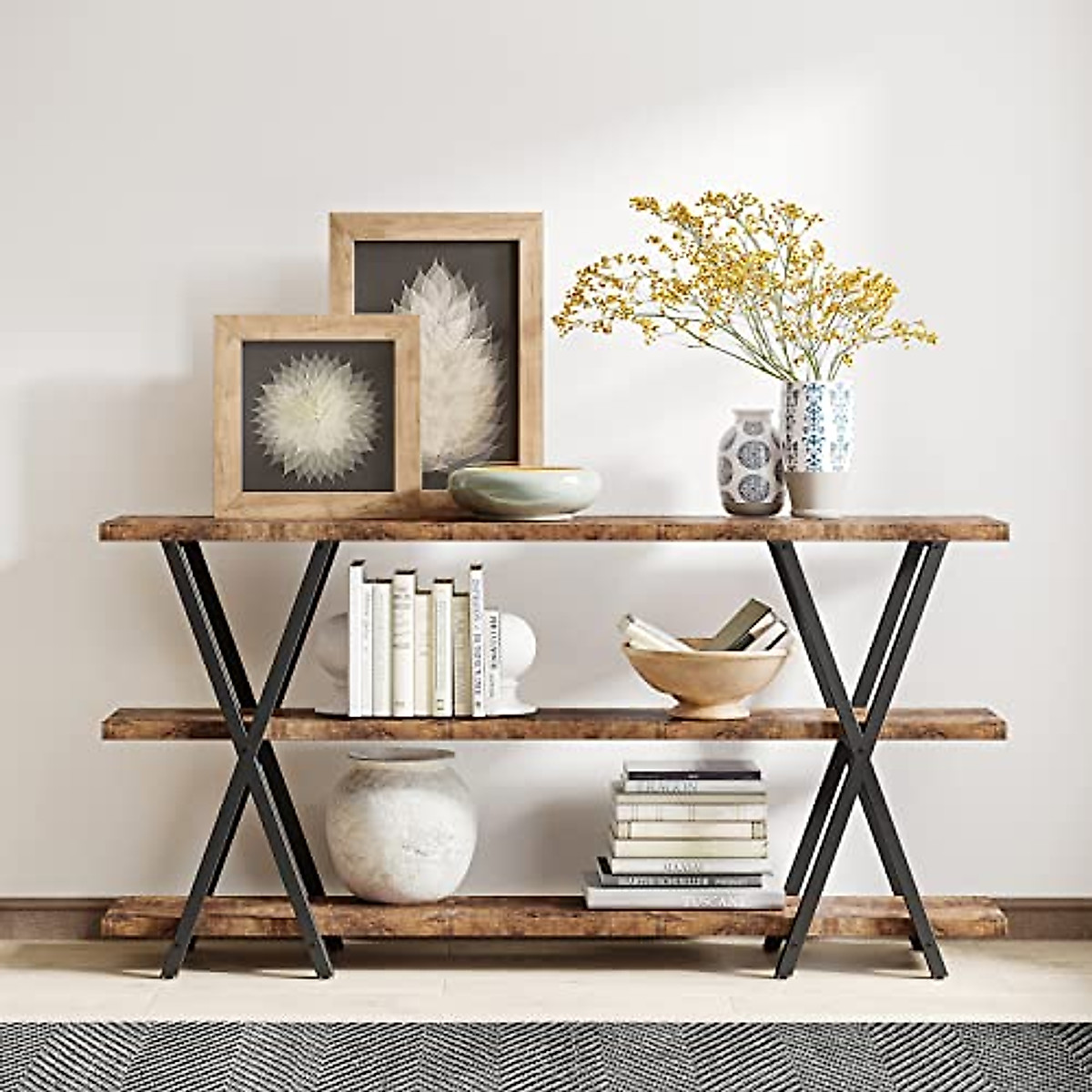 Tribesigns Wood Console Table 70-Inch Long Sofa Table, Farmhouse Entryway Tables Vintage Couch Tables Wooden Hallway Table with 3-Tier Storage Shelving for Living Room Foyer Entrance, Rustic Brown