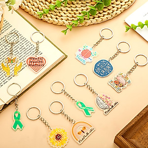 Remuuly 50 Pcs Mental Health Matters Gifts for Women Mental Health Keychain Gifts Acrylic Sunflower Heart Inspirational Key Ring for Women Men (Assorted)