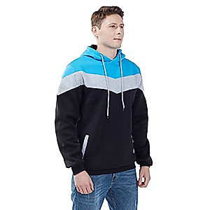 Mooncolour Men's Novelty Color Block Hoodies Cozy Sport Autumn Outwear Black/Grey/Blue M Black US Medium