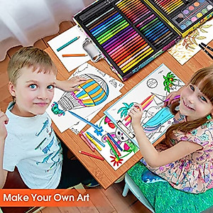 Art Supplies, POPYOLA 180-Piece Deluxe Art Set, Drawing Painting Coloring Kit with Clipboard, Pastels, Crayons, Pencils, Watercolors, Drawing Papers, Arts and Crafts Gift Case for Kids Girls Boys