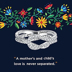 Mother Daughter Knot Ring for Women - Sterling Silver Square Knot Ring Engraved "I Love You Forever" Mothers'Day Birthday Christmas Jewelry Gift for Mother Daughter