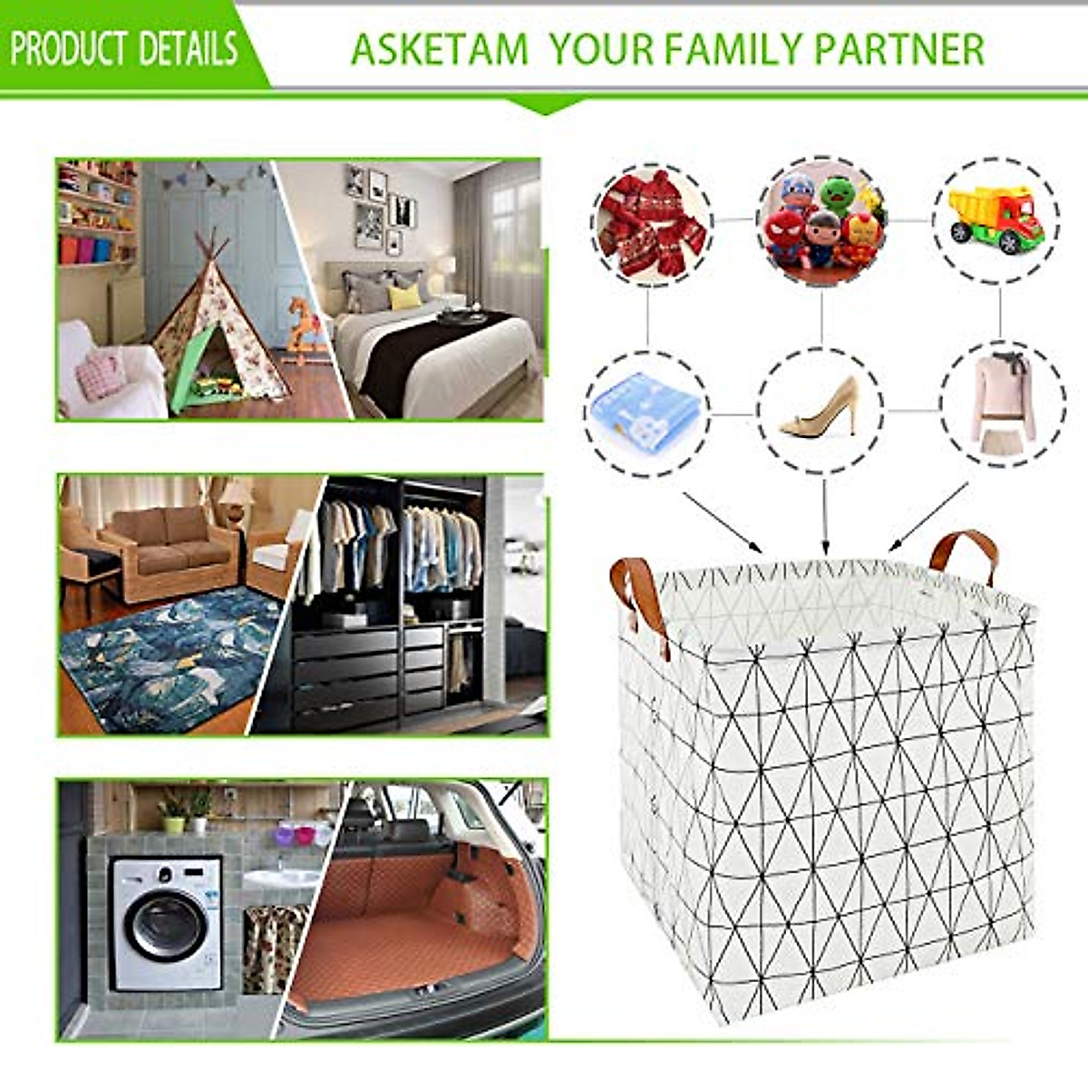 ASKETAM Square Canvas Collapsible Fabric Baby Toy Box Storage Bin Bedroom Decor Closet Kids Laundry Baskets Toy Organizer,Shelf Basket Nursery Storage,Gift Baskets(Geometric Rhombus)