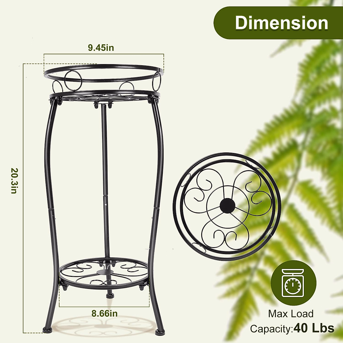 THKFUL Metal Plant Stands Indoor Outdoor, 2 Tier Tall Potted Plant Stand Plant Shelf Flower Pot Stand Iron Plant Holder for Multiple Planter,Rustproof Corner Plant Rack(20.3'')