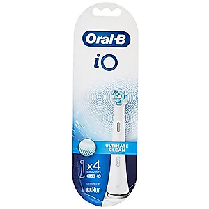 Oral-B iO Ultimate Clean Electric Toothbrush Head, Twisted & Angled Bristles for Deeper Plaque Removal, Pack of 4, White
