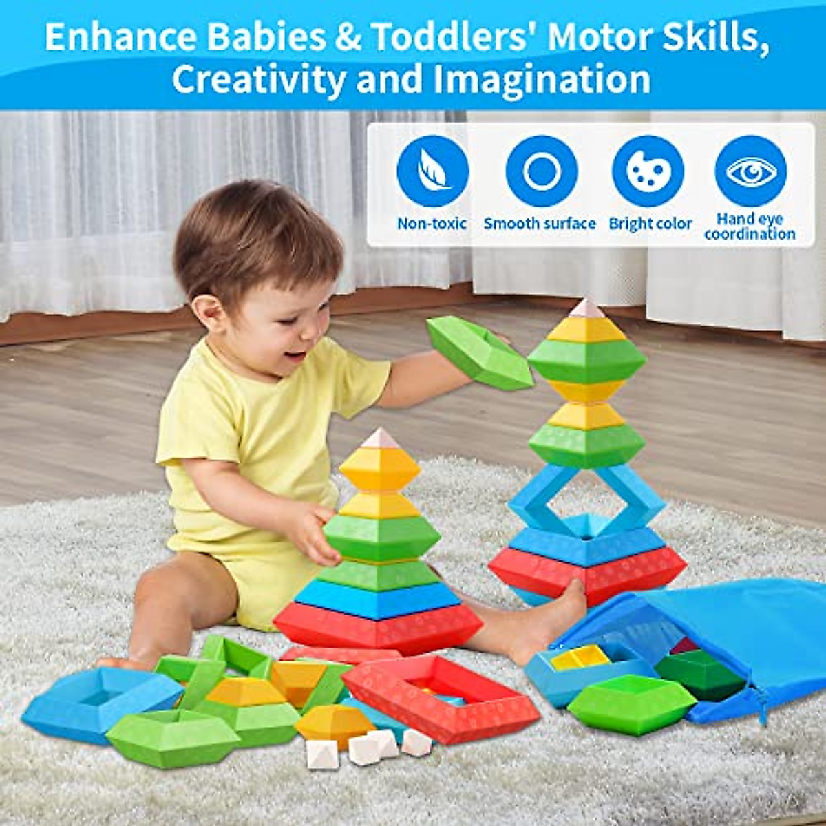 Hieoby Montessori Toys for 1 2 3 4 5 Year Old Boys Girls Toddlers Preschool Learning Activities 30Pcs Building Blocks Stacking Educational Toys STEM Sensory Toys Gifts for Kids Age 1-2 2-4