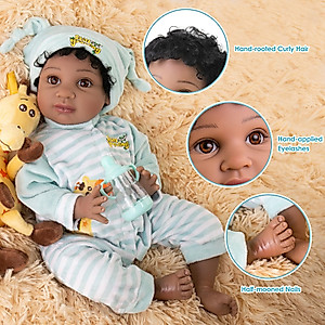 Aori Reborn Baby Dolls Black Americans Lifelike Reborn Baby Boy Look and Feel Real 22 Inch Biracial Newborn Doll with Giraffe Gift Set