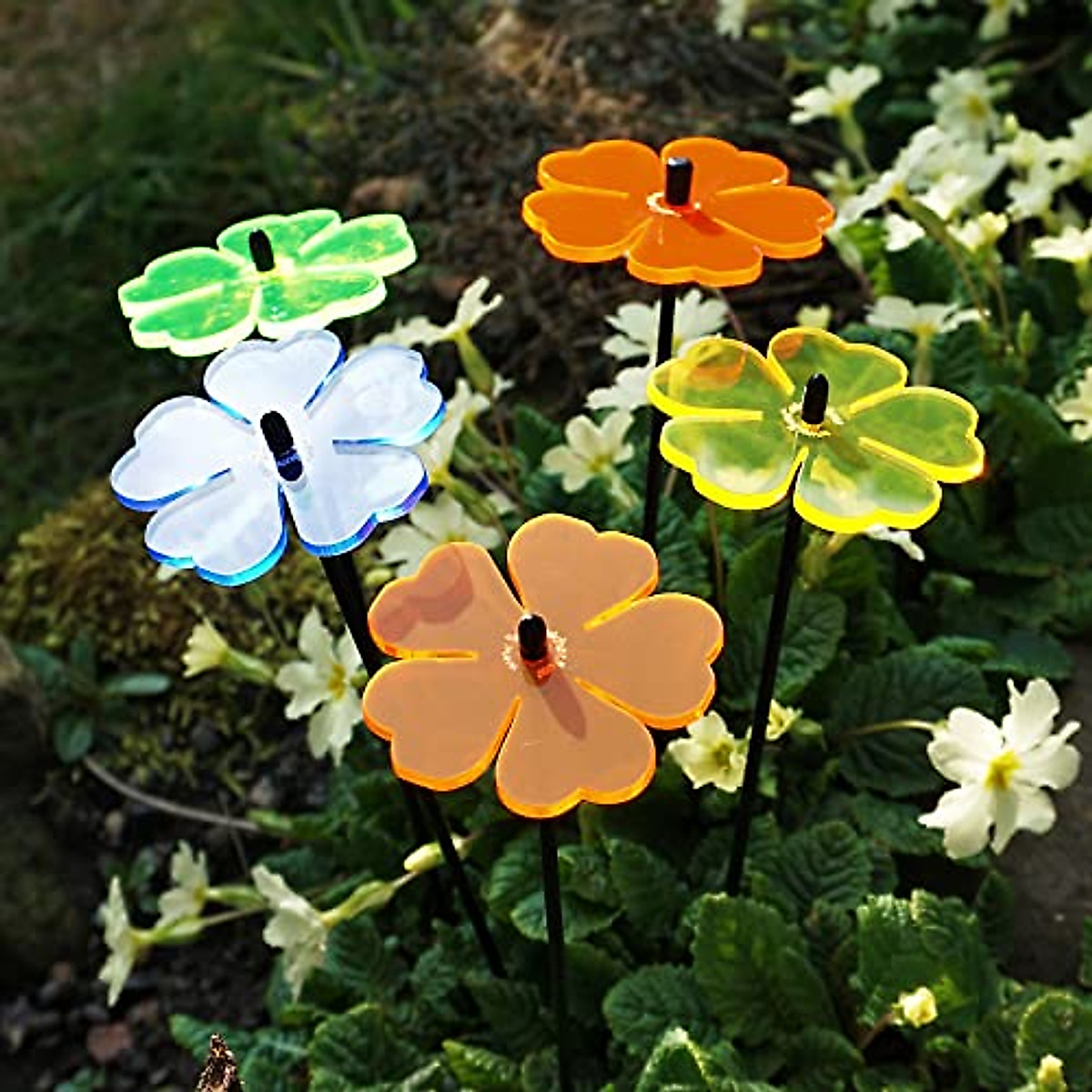 Sun Catcher Garden Decor Glowing Double Blossoms Ornaments 5 Garden Stakes 25cm/9.8 inches high Indoor Outdoor Yard Accessory Gardeners Gift, Colour:Mixed Colours