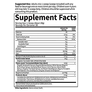 Garden of Life Super Seed - Vegetarian Whole Food Fiber Supplement with Protein and Omega 3, 1 Lb 5oz (600g) Powder