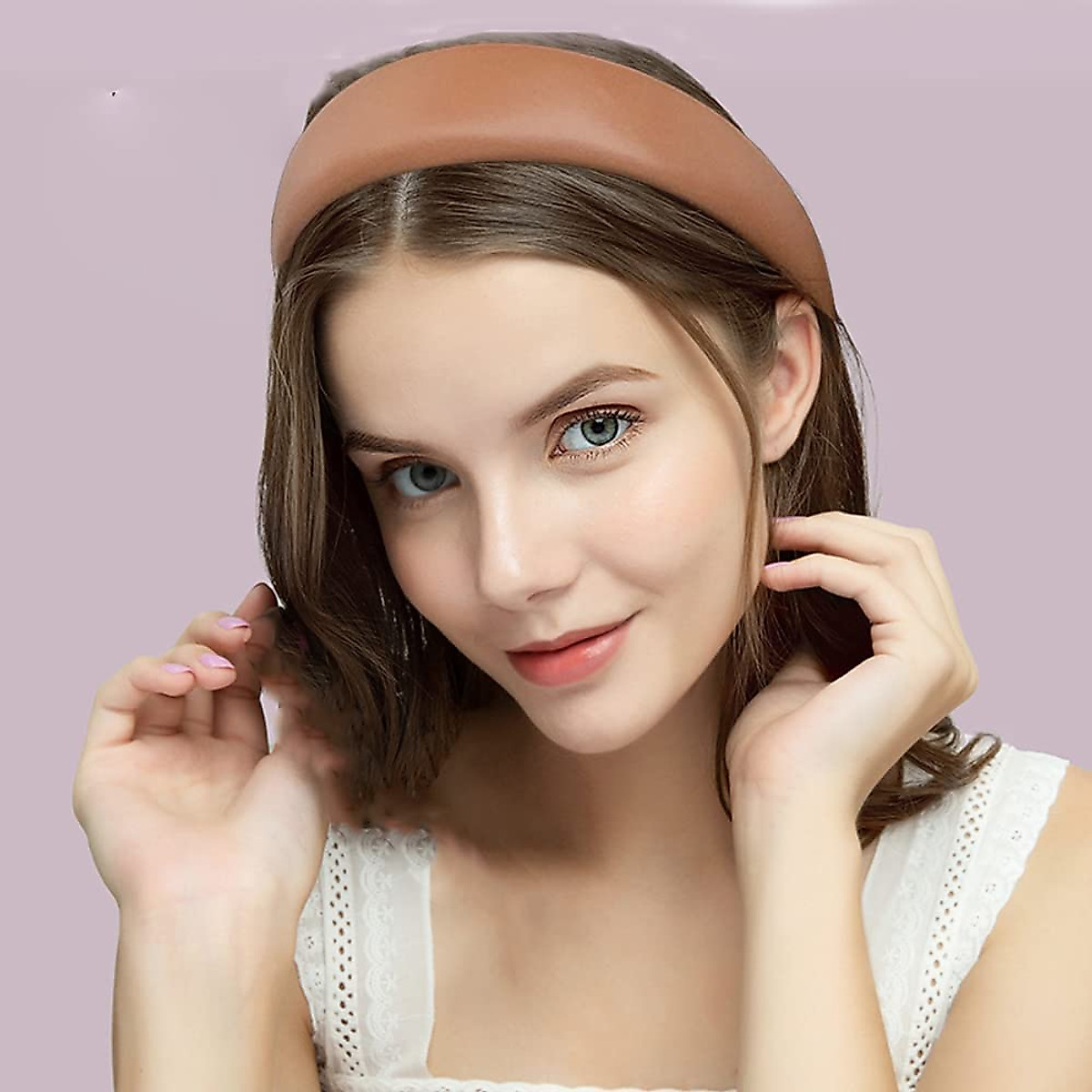 3 Pack Leather Headband for Women Wide PU Padded Headband Fashion Comfy Headbands Hairband for Women and Girls (No1(Black+Brown+Beige))