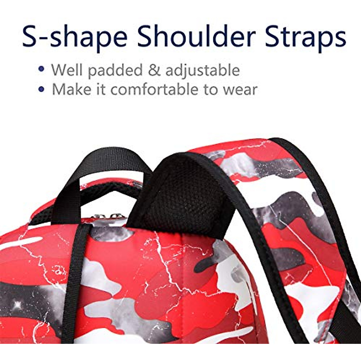 BLUEFAIRY Kids Backpacks for Boys Girls Camo Elementary School Bags Bookbags Lightweight Durable (Red Camo)