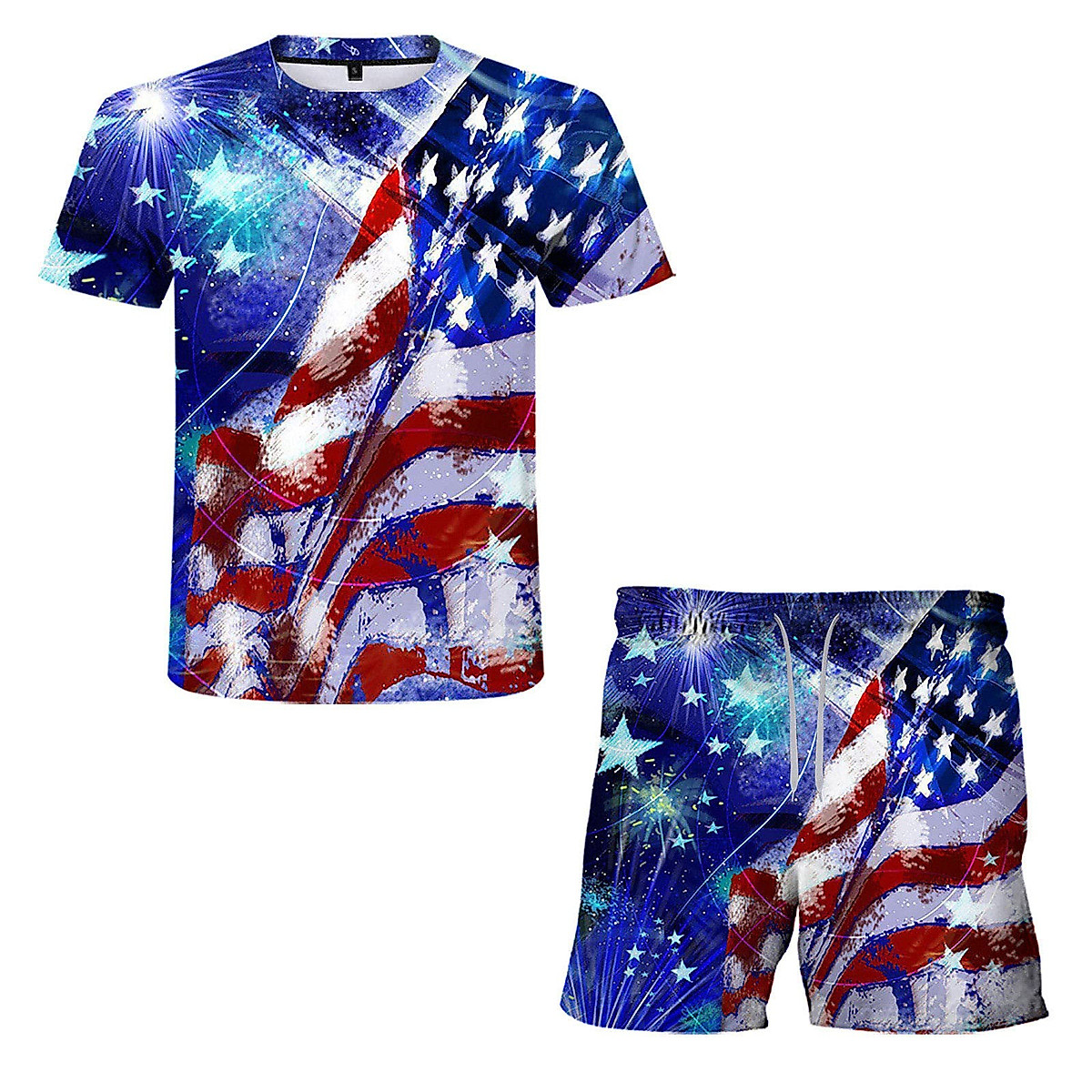 Day Printing Flag American Independence Sports Men's 3D Summer Suit Men Suits & Sets Tall Ships Suite Blue