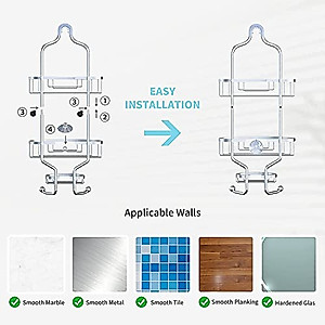 GAOKASE Shower Caddy Over Shower Head, Hanging 3-Tier Bathroom No Drilling Shower Organizer Aluminum 2-Hooks for Towel Soap Conditioner