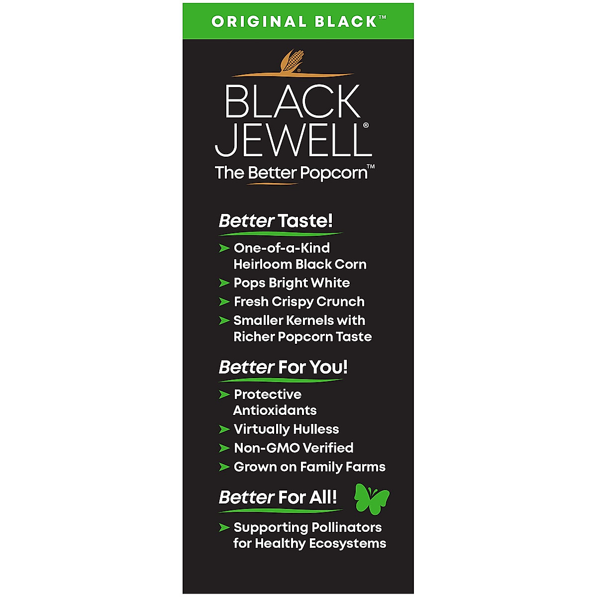 Black Jewell Gourmet Popcorn Kernels, Original Black - Better Tasting, No Sodium Hulless Black Heirloom Microwave Popcorn Kernels (28.35oz, Pack of 3)